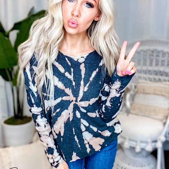 Peach Love California | Tops | Peach Love Black Acid Wash Tie Dye Ls ...